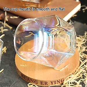 Diamond Wine Glasses Set of 4 Rocks Glasses Whiskey Glasses 10 oz Crystal Bourbon,Cognac,Scotch,Cocktails Glass Unique Christmas Father's Day Gifts (Gold Rainbow, 4)