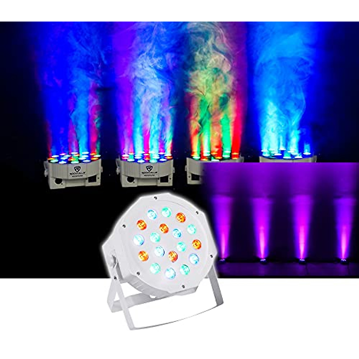 (8) Rockville RockPAR50 LED RGB Compact Par Can DJ/Club/Stage DMX Wash Light - White