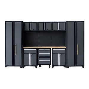 4utoHydra 9-Piece Workshop Cabinet Set w/Pegboard in Grey with Workbench - Perfect for Organizing Tools - Included Steel Cabinets Drawers Shelving Rolling Chest New