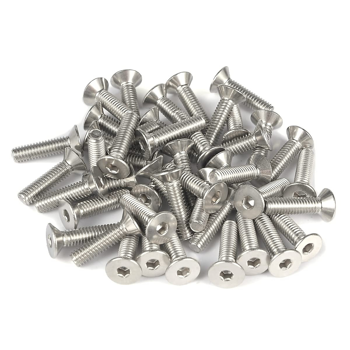 M6-1.0 x 75mm 304 Stainless Steel 18-8 (A2-70) Flat Head Screws, Countersunk Bolts Allen Hex Drive Socket Cap Screws, Fully Threaded, 20-Pack