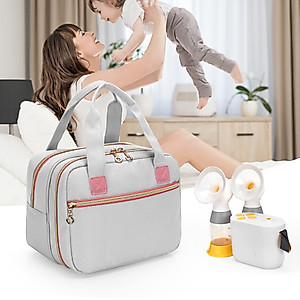 Damero Wearable Breast Pump Bag Compatible with Medela Electric Breast Pump, Carrying Case for Pump in Style Max Flow, Freestyle Flex, Swing Maxi Pump and Parts, Light-Gray Pink (Bag Only)