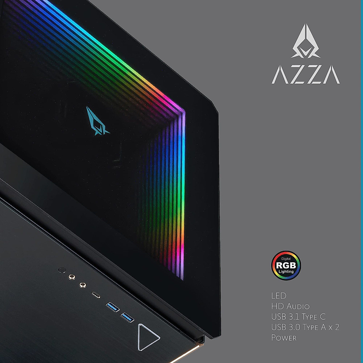 AZZA Regis 902 - Luxury Cube Case | Infinity RGB Panel | 3-Sided Tempered Glass | CNC Milled Aluminum Stand