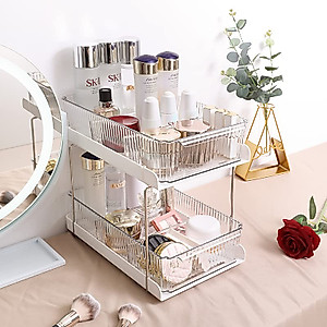 Under Sink Organizer 2-Tier Sliding Under Cabinet Bathroom Sink Organizer, Multi-Purpose Under Sink Storage Shelf Rack for Bathroom Kitchen, Clear