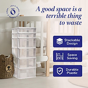 Homz Plastic 6 Clear Drawer Medium Home Organization Storage Container Tower with 4 Large Drawers and 2 Small Drawers, White Frame (2 Pack)