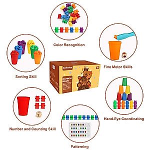 Counting Bears with Matching Sorting Cups,Rainbow Bear Counters with Activity Cards and Storage Box,Montessori Educational Counting and Sorting Toys,Fun Math Manipulative for Preschool Learning