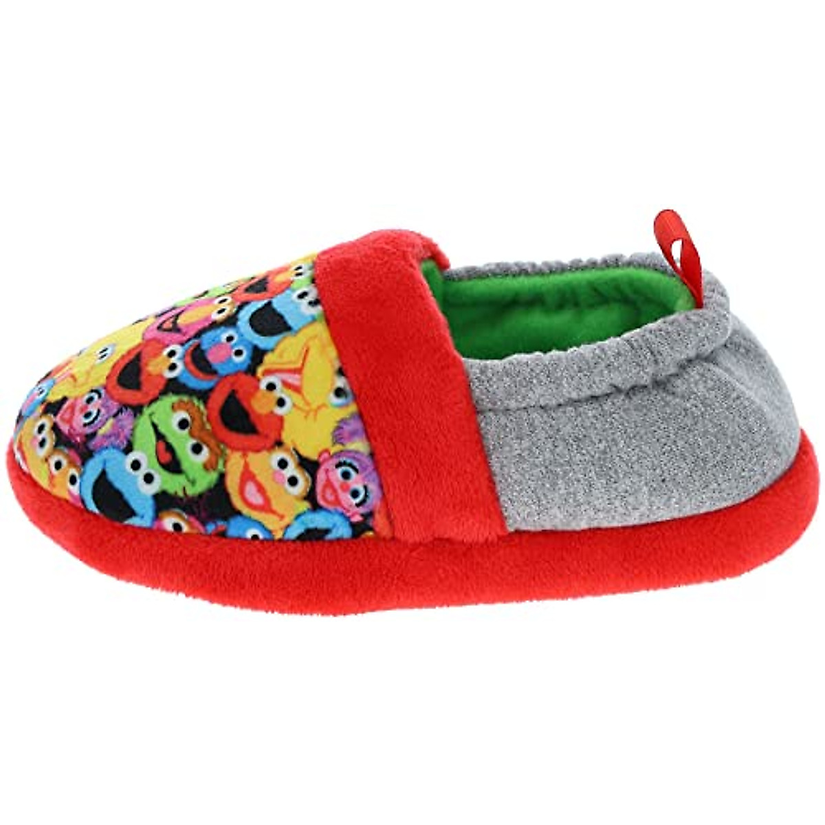 Sesame Street Toddler Slippers, Allover Character Print, Red/Grey, Size 7/8