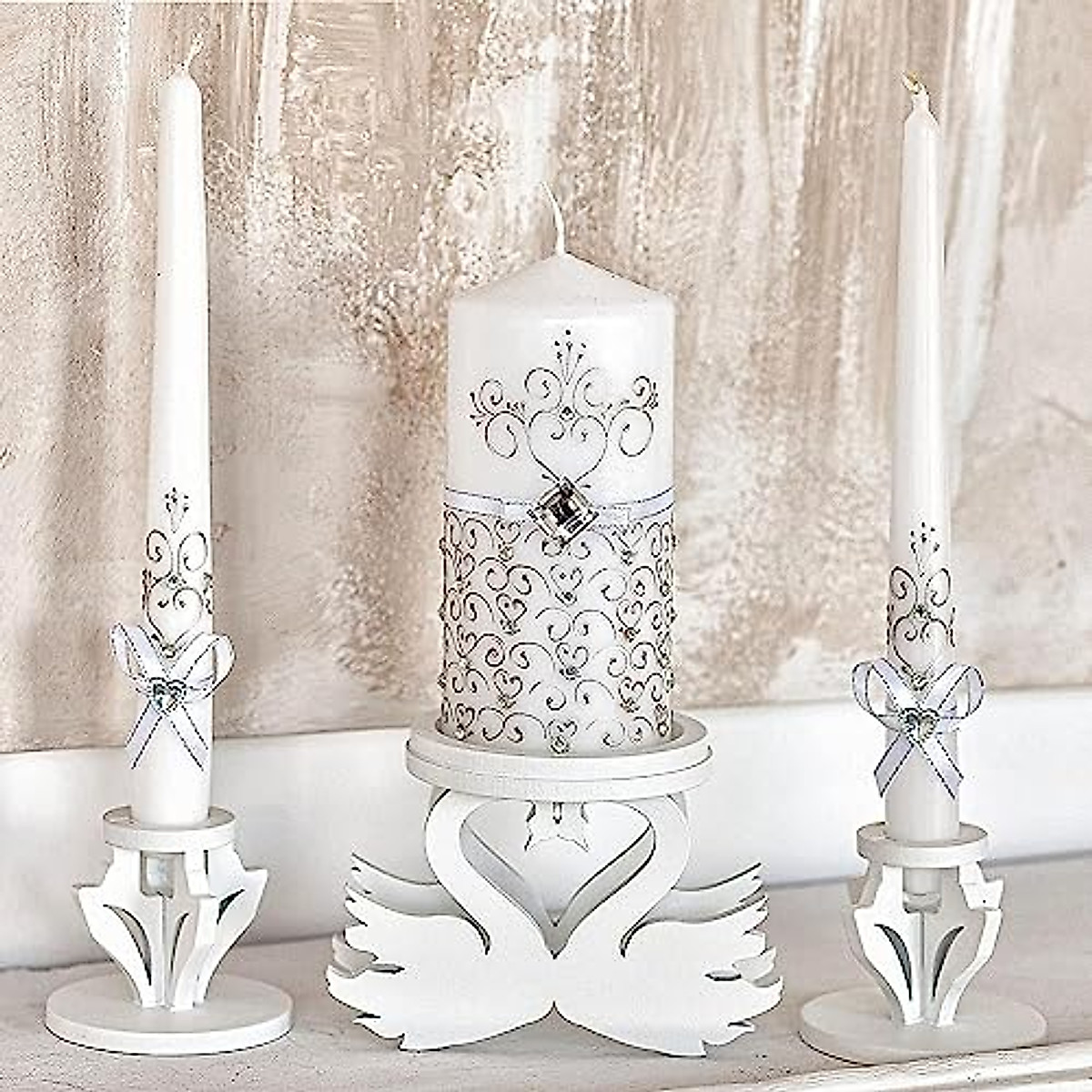 Unity Candles for Wedding Ceremony Set - 3 Pcs 6" Pillar & 2 10" Tapers Candles - Unity Decorative Wedding Candle White Ceremonial Candles - Velas Decorativas para Boda - Wedding Table Centerpiece
