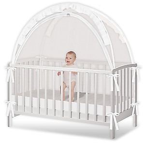 Crib Tent - Crib Net to Keep Baby in, Stop Baby from Climbing Out of Crib, Pop Up Baby Crib Tent with Durable Breathable Net Double Zipper Strong Rods Installation Convenience