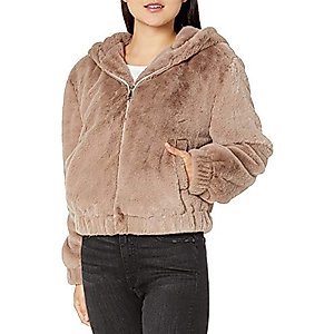 The Drop Women's Sloane Faux Fur Zip Front Hooded Bomber Jacket Outerwear, -Sand, S