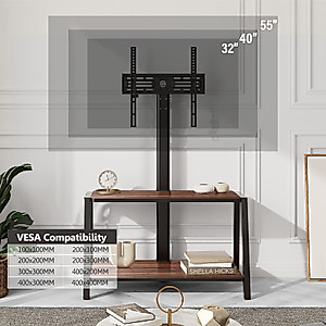 FITUEYES Wood TV Stand with Mount for 32-55 inch TVs, 2 Tier Entertainment Center with Storage for Bedroom & Corner, Tall Wooden TV Mount Stands & Metal Mount - Max Load 77lbs for Flat Screen