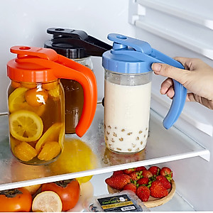 LIVEBAY Wide Mouth Mason Jar Pour Spout Lids Flip Cap Lid with Handle Reusable,Leak-proof Airtight Seal, 2 Pack, Blue