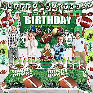 176pcs Football Birthday Party Decorations Includ Birthday Banner, Football Garland,Tablecloth, Football Backdrop, Football Foil Balloon, Tableware ect Boys Sports Theme & Superbowl Party Supplies