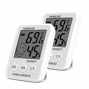 Digital Thermometer Indoor Hygrometer Humidity Meter Room Temperature Monitor Large LCD Display Max/Min Records for Home Car Office White by SoeKoa (2 Pack)