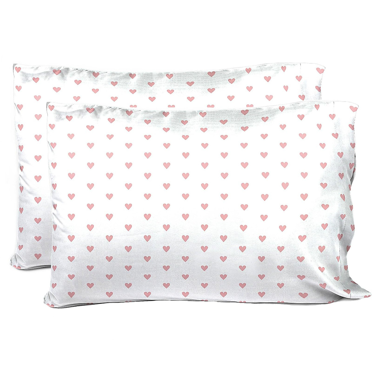 Saturday Park Pink Hearts 2 Pack Reversible Pillowcase - 100% Organic Cotton Double Sided Pillow Cover - GOTS & Oeko-TEX Certified