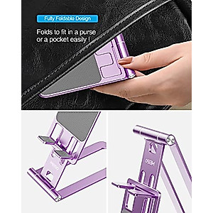MEISO Cell Phone Stand, Fully Foldable Phone Holder for Desk, Desktop Mobile Phone Cradle Dock Compatible with iPhone, Samsung Galaxy, iPad Mini, Tablets Up to 10” (Lilac Purple)