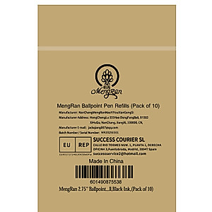 MengRan 2.75'' Ballpoint Pen Refills,Standard D1 Ballpoint Pen Refill (Remove Black Hat),Metal Refill,Black Ink,(Pack of 10)