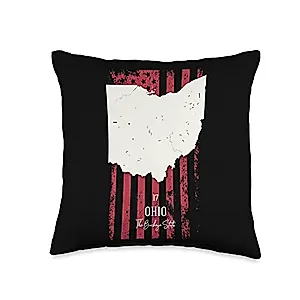 Ohio State Map USA Throw Pillow, 16x16, Multicolor