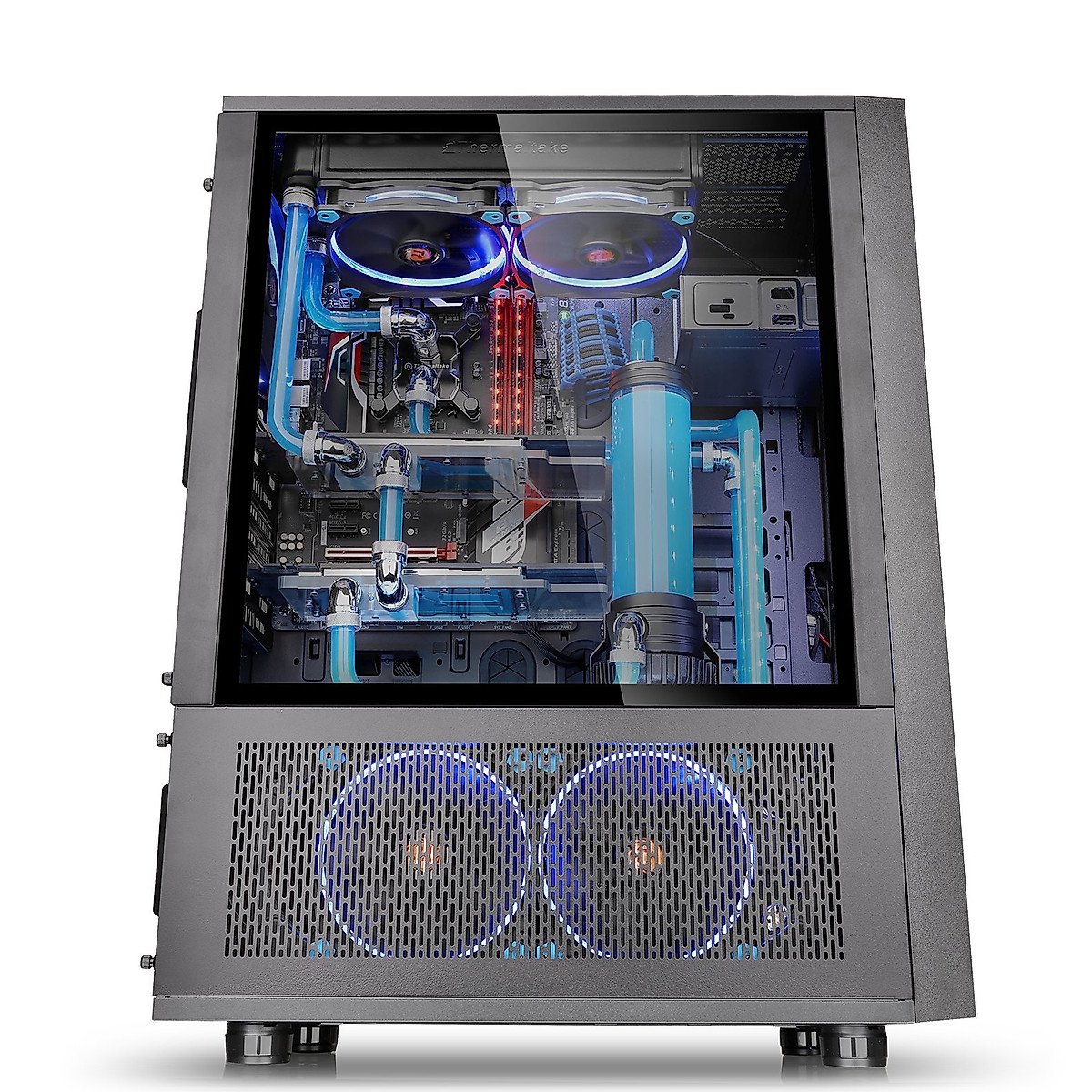 Thermaltake Core X71 Tempered Glass Edition SPCC ATX Full Tower Tt LCS Certified Gaming Computer Case with 2 140 Blue Front Fan + 1 140 Black Rear Fan Pre-Installed CA-1F8-00M1WN-02