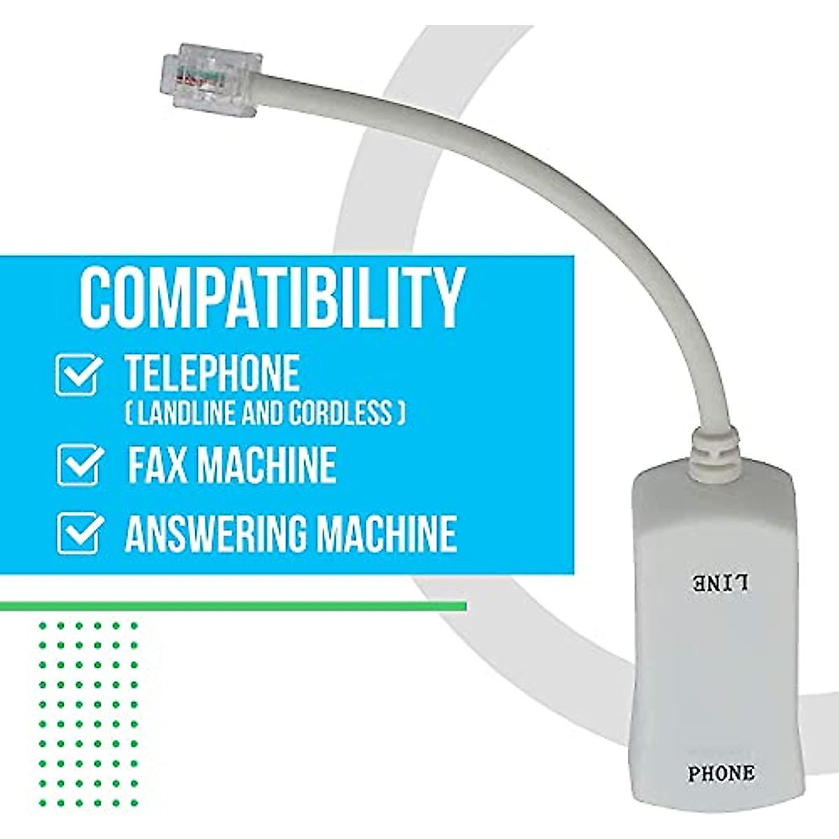 InstallerParts DSL Modem Phone Filter - for Interference Elimination and Static Noise Blocker | for Answering Machine, Fax Machine, Telephones Landline Cordless | 2 Pack, White DSL Phone Filter