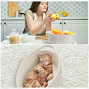 Suttmin 6 Pcs Small Woven Basket 12 x 8 x 5" Cotton Rope Storage Basket Empty Gift Basket Decorative Dog Cat Toy Basket Cute Oval Baby Basket for Nursery Room Bedroom Living Room Organizing (White)