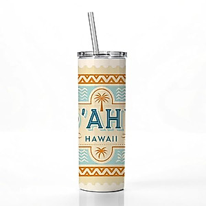 O'Ahu HI Hawaii Travel Vacation Stamp Skinny Tumbler 20oz with Straw Insulated Water Bottle Gift