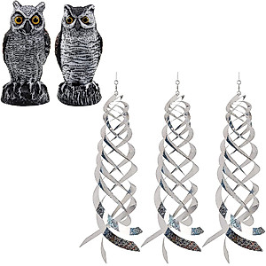 Hausse 2 Pack Fake Horned Owl | 3 Pack Spiral Reflectors Silver Mylar Spinner