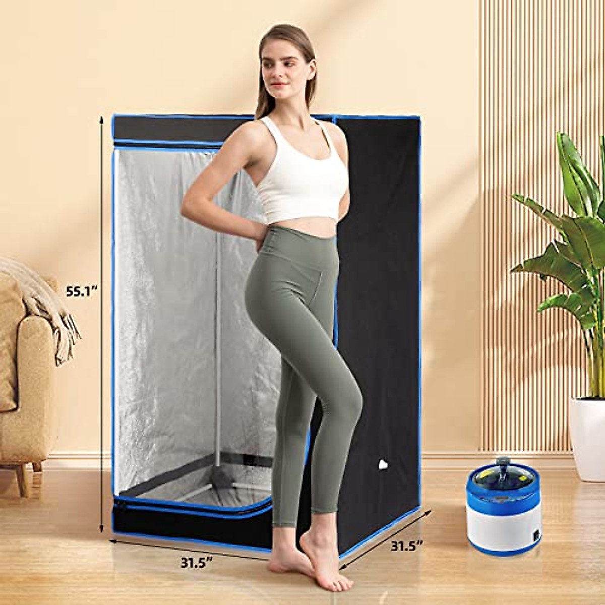 ZONEMEL Portable Steam Sauna, Personal Full Body Sauna Spa for Home Relaxation, 4 Liters 1500 Watt Steamer, Remote Control, Timer, Portable Sauna Chair (L31.5 x W31.5 x H55.1, Clear Door)