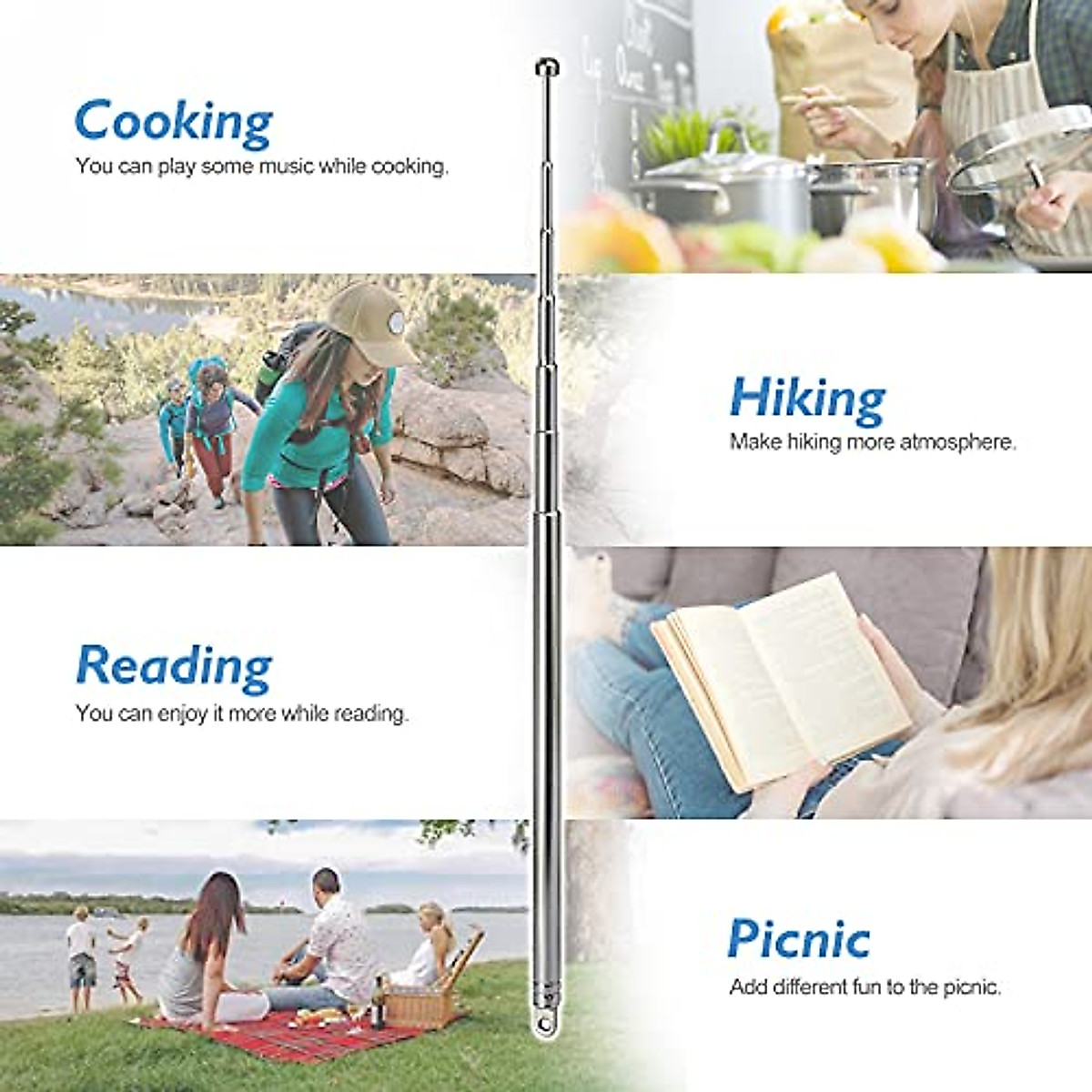 Bingfu 7 Sections Telescopic 74cm AM FM Antenna Portable Radio Antenna Replacement (2-Pack) Compatible with Indoor Portable Radio Home Stereo Receiver AV Audio Video Home Theater Receiver TV Tuner