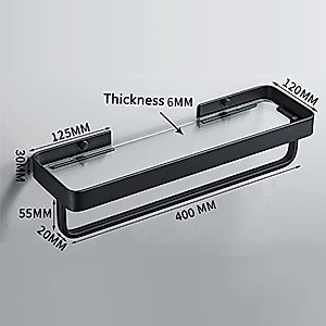 Halyuhn 15.7 inch Glass Bathroom Wall Shelf, Black Glass Shelf with Tempered Glass, Glass Floating Shelves for Bathroom, Rectangle Glass Shelf for Bathroom Organization and Storage (1 Tier)