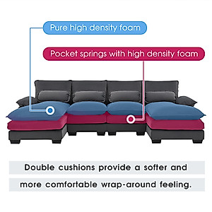 GNIXUU 109.8“ Sectional Sofa Cloud Couch for Living Room, Modern Velvet Large Overstuffed U Shaped Couch, Comfy Modular Sofa Sleeper with Double Chaise & Cushions(Gray)