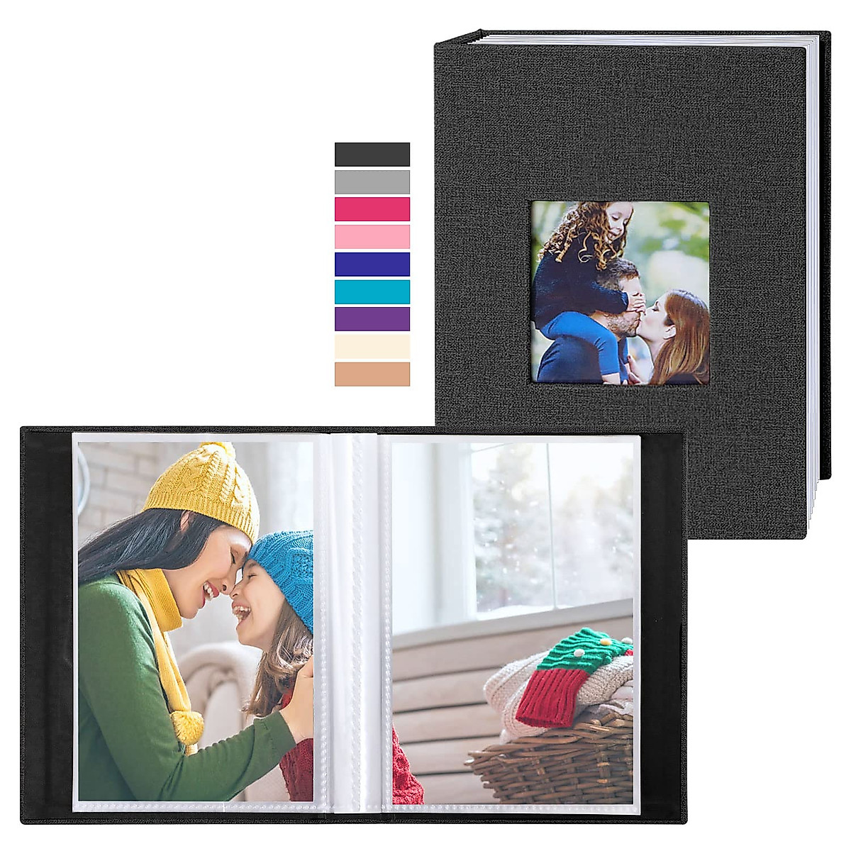 Ywlake Photo Album 4x6 100 Pockets 2 Packs, Small Mini Capacity Linen Photo Album Bulk Sets, Each Pack Holds 100 Top Loader Vertical Only Picture for Kids Boy Girls Black