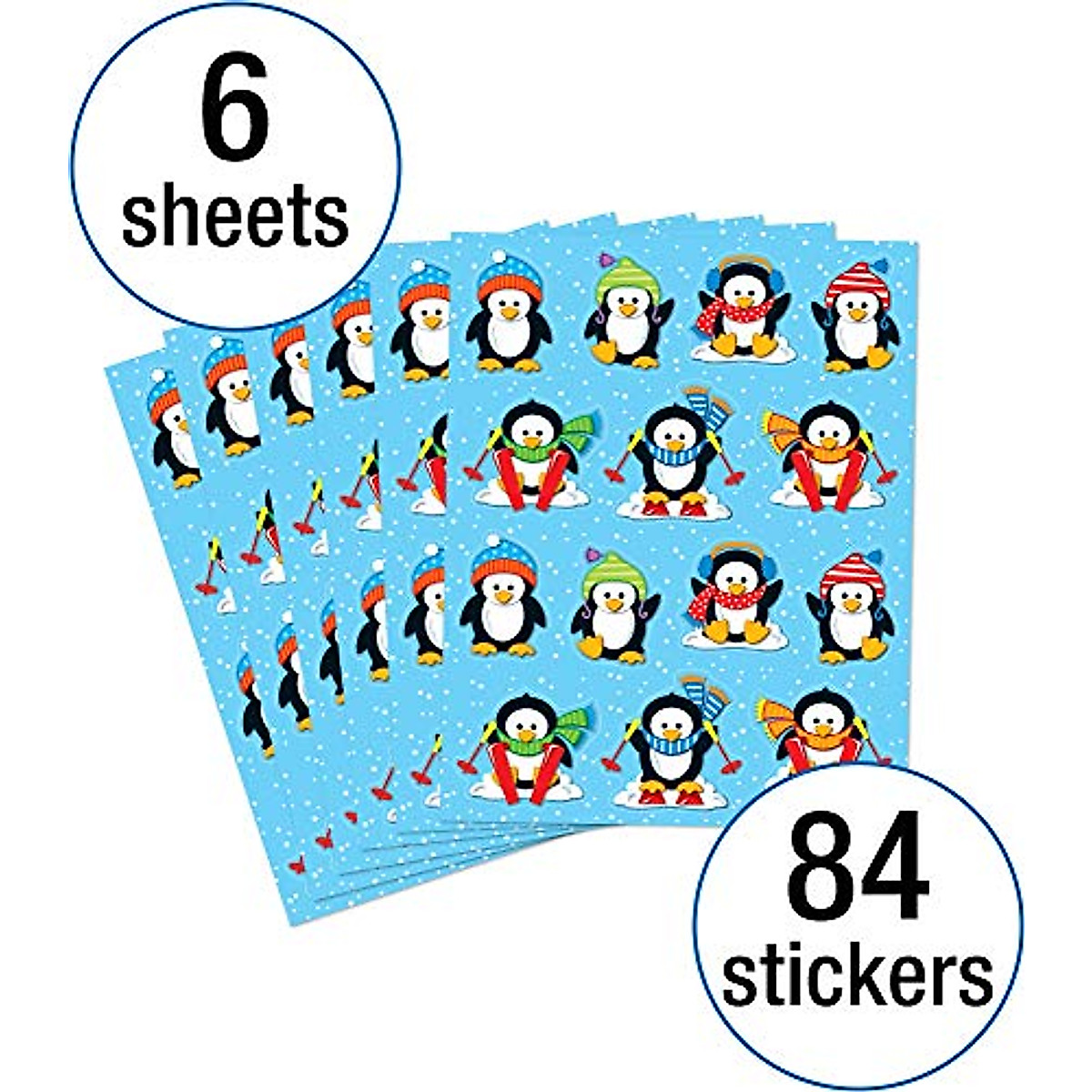 Carson Dellosa 84 Penguin Stickers for Kids, 6 Sheets of Holiday Incentives for Winter Crafts, Scrapbooking, Teacher Planner, Reward Chart, Stocking Stuffers, and School Supplies, Classroom Must Haves