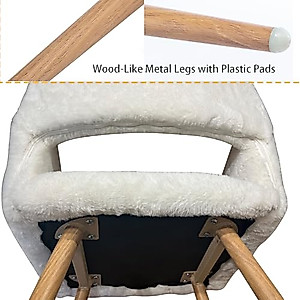 White Faux Fur Desk Chair with Wood-Like Metal Legs,Furry Makeup Vanity Chair for Girls Women,Cute Kids Chair,Fluffy Home Office Chair Without Wheels for Living Room,Bedroom