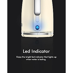 LONGDEEM Electric Kettle Stainless Steel 1.7L - 1500W Quick Boil, Retro Style, Auto Shut-Off, Boil Dry Protection with Filter & Water Gauge - Perfect for Tea, Hot Water, Cream
