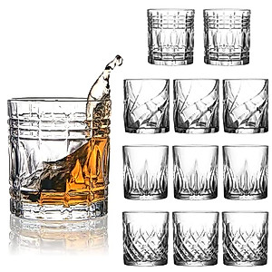 QAPPDA Old Fashioned Whiskey Glasses Set of 12,10oz Rotating Glass Tumbler,Premium Vintage Rocks Bar Glasses Spinning Scotch Glass Bourbon Glasses for Gift,Party,Home Bar