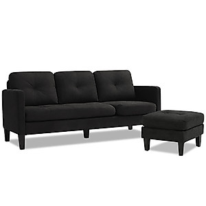 JOVNO Convertible Sectional Sofa Couch, Modern L-Shaped Couch 3-Seat Sofa, Reversible Sectional for Living Room, Apartment and Small Space (Black)