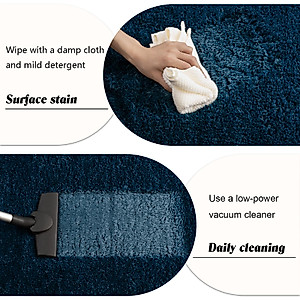 Rtizon Navy Blue Kids Area Rug for Boys Room, 8x10 Feet Royal Dark Blue Shag Fluffy Rugs for Living Room Bedroom Dorm Nursery, Furry Shaggy Carpet for Indoor Teen Home Decor