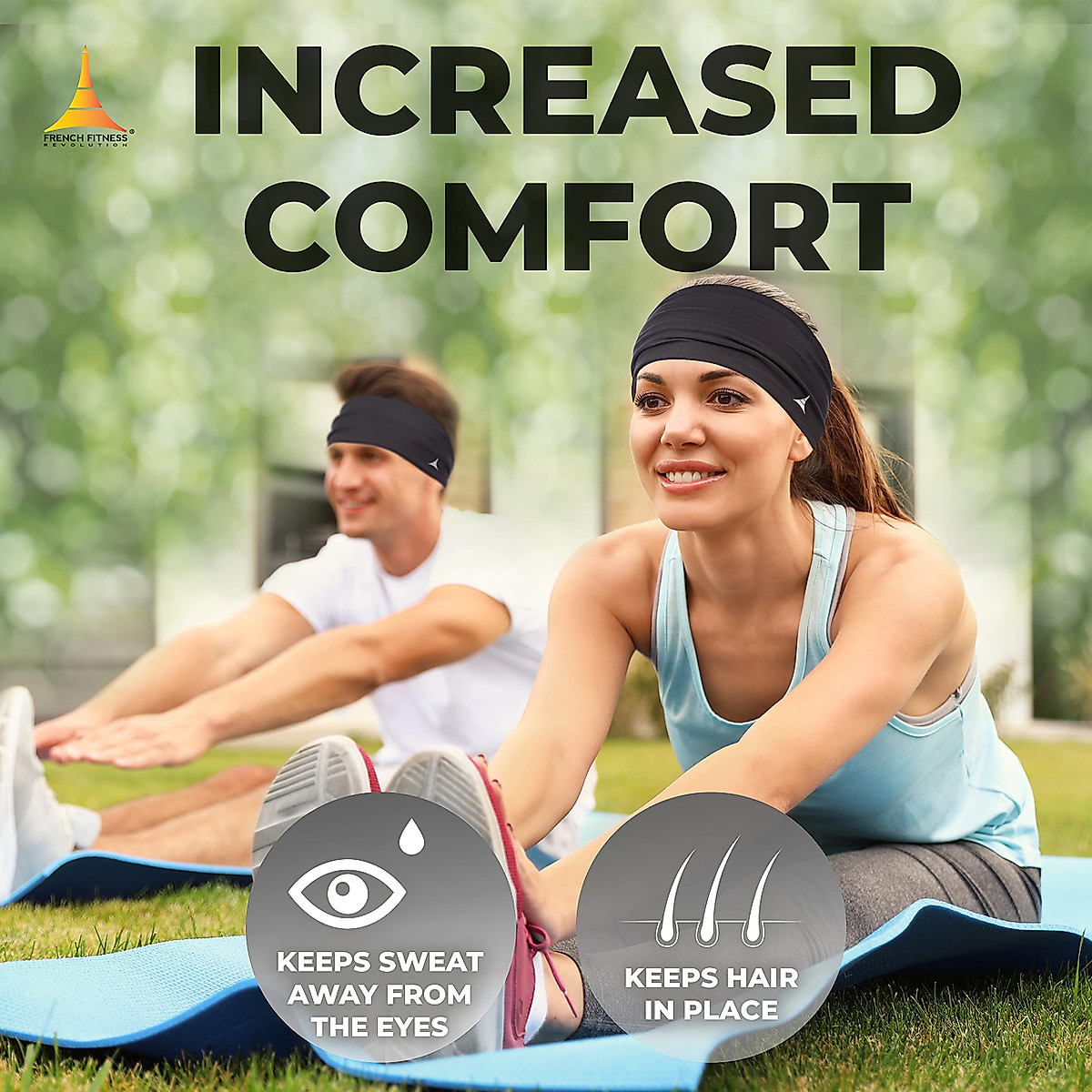 French Fitness Revolution - Stretchy Sports Headband for Men & Women - Guys Sweatband for Running, Cycling, Basketball, Yoga, Fitness - Moisture Wicking Workout Hairband - Made in Europe