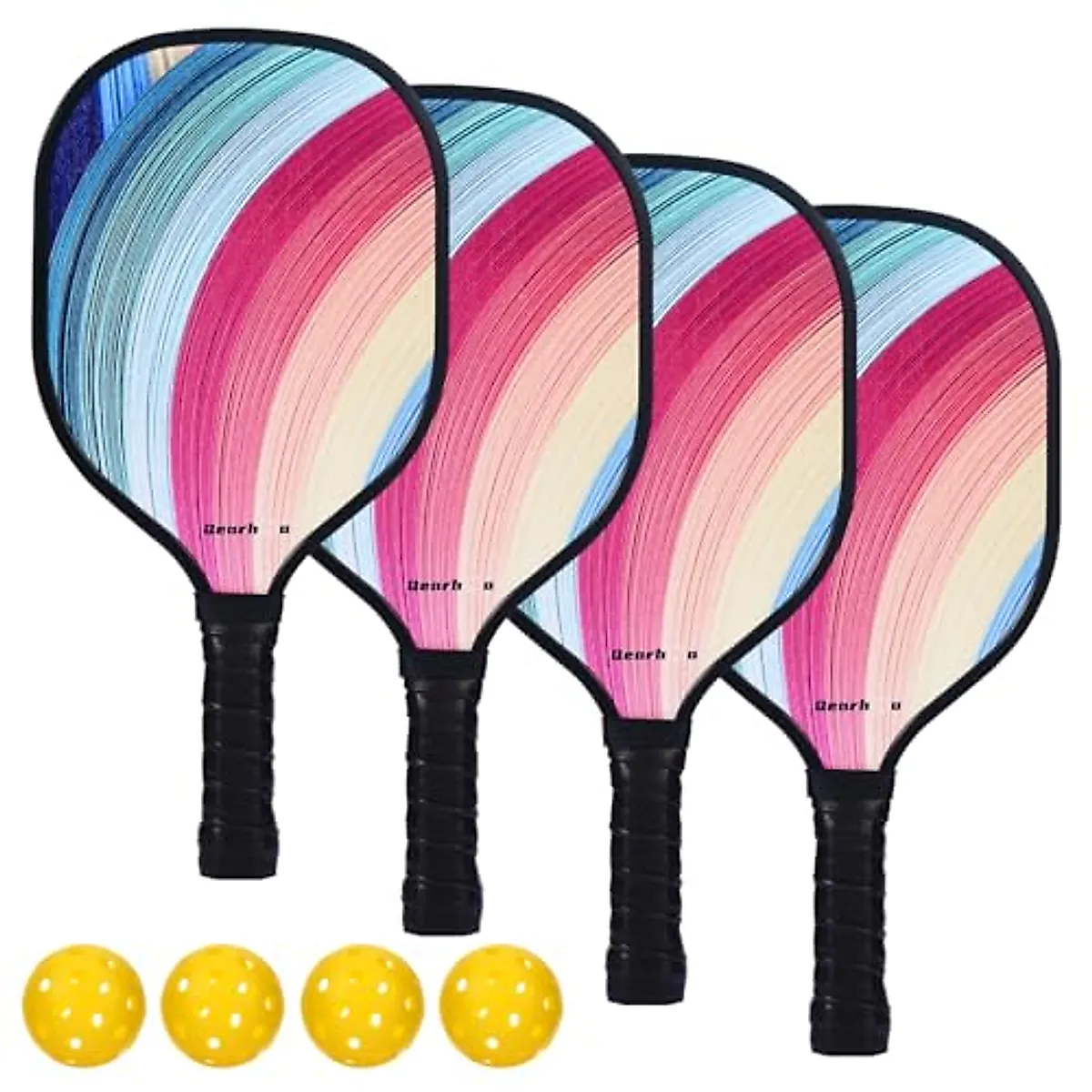 Pickleball Paddles Set of 4, Pickleball Rackets Honeycomb Core Pickleball Set Includes 4 Pickleball Paddles+4 Pickleball Balls+1 Bag (Wood)