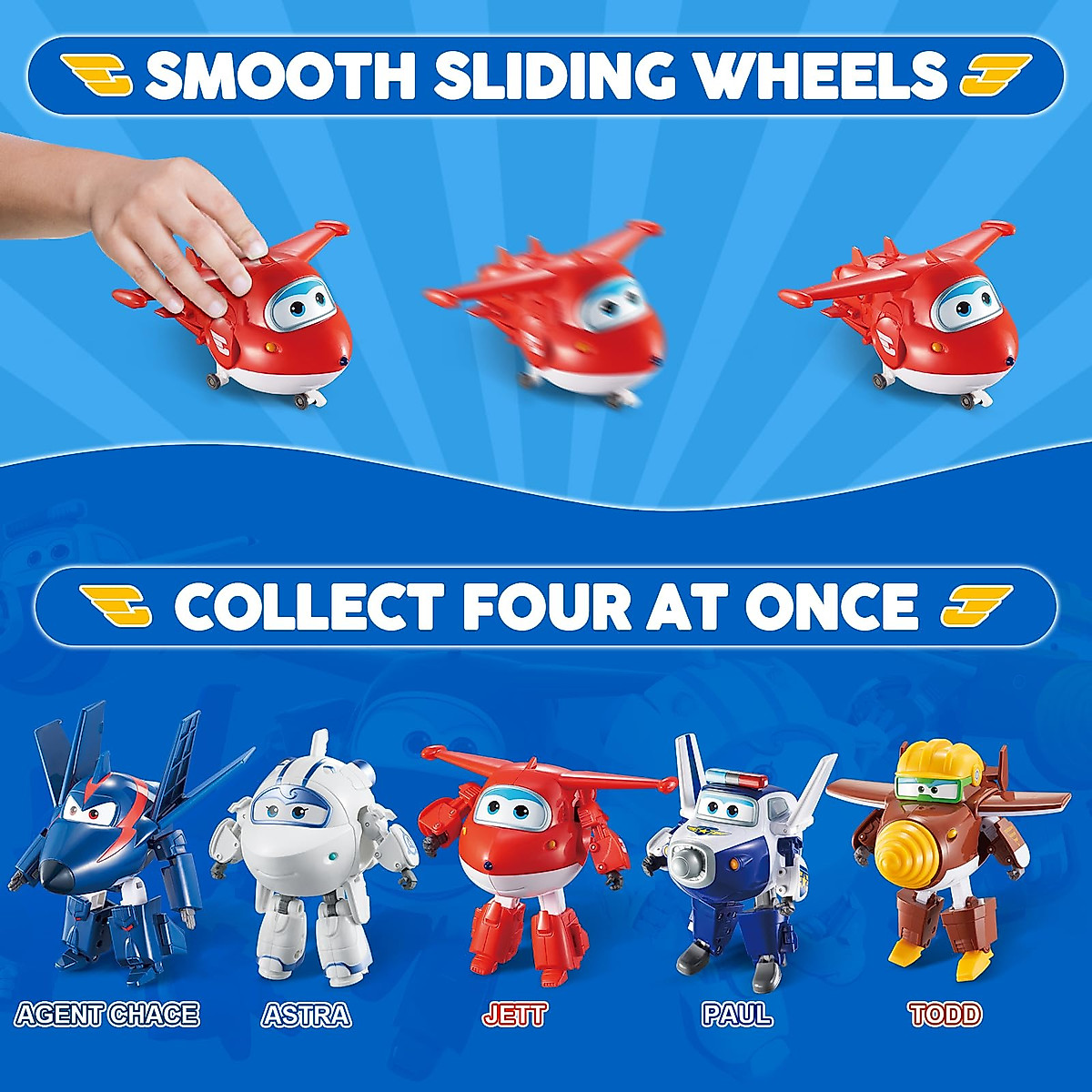 Super Wings - 5" Transforming 5-Pack Jett, Paul, Todd, Astra and Agent Chase | Airplane Toys Action Figures | Preschool Toy Plane for 3 4 5 Year Old Boys and Girls | Birthday Gifts for Kids , Red