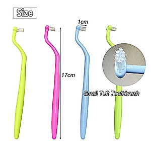 HRASY Orthodontic Toothbrush Small Tuft Toothbrush Tiny Compact Interspace Brush for Dental Implants, Braces and Teeth Detail Cleaning, 4 Pieces (4 Colors D)