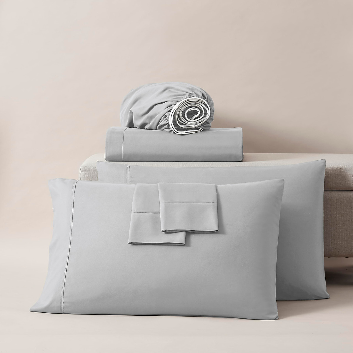 Nestl Extra Deep Pocket King Sheets Set - 6 PC Soft Microfiber Extra Deep Pocket King Size Sheets - Fade Resistant Bedding Sheets & Pillowcases - King, Silver Light Gray