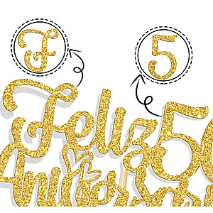 Ferastar Feliz 50 Aniversario Cake Topper, 50th Anos De Amor Wedding Decor, Happy 50th Anniversary Party Supplies Gold Glitter.