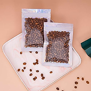 100 Pieces Resealable Smell Proof Bags - 4 x 6 Inches Foil Pouch Bags， Flat Clear Ziplock Food Storage Bags Plastic Packaging Foil Mylar Bags for Party Favor Food Storage (Holographic Rainbow Color)