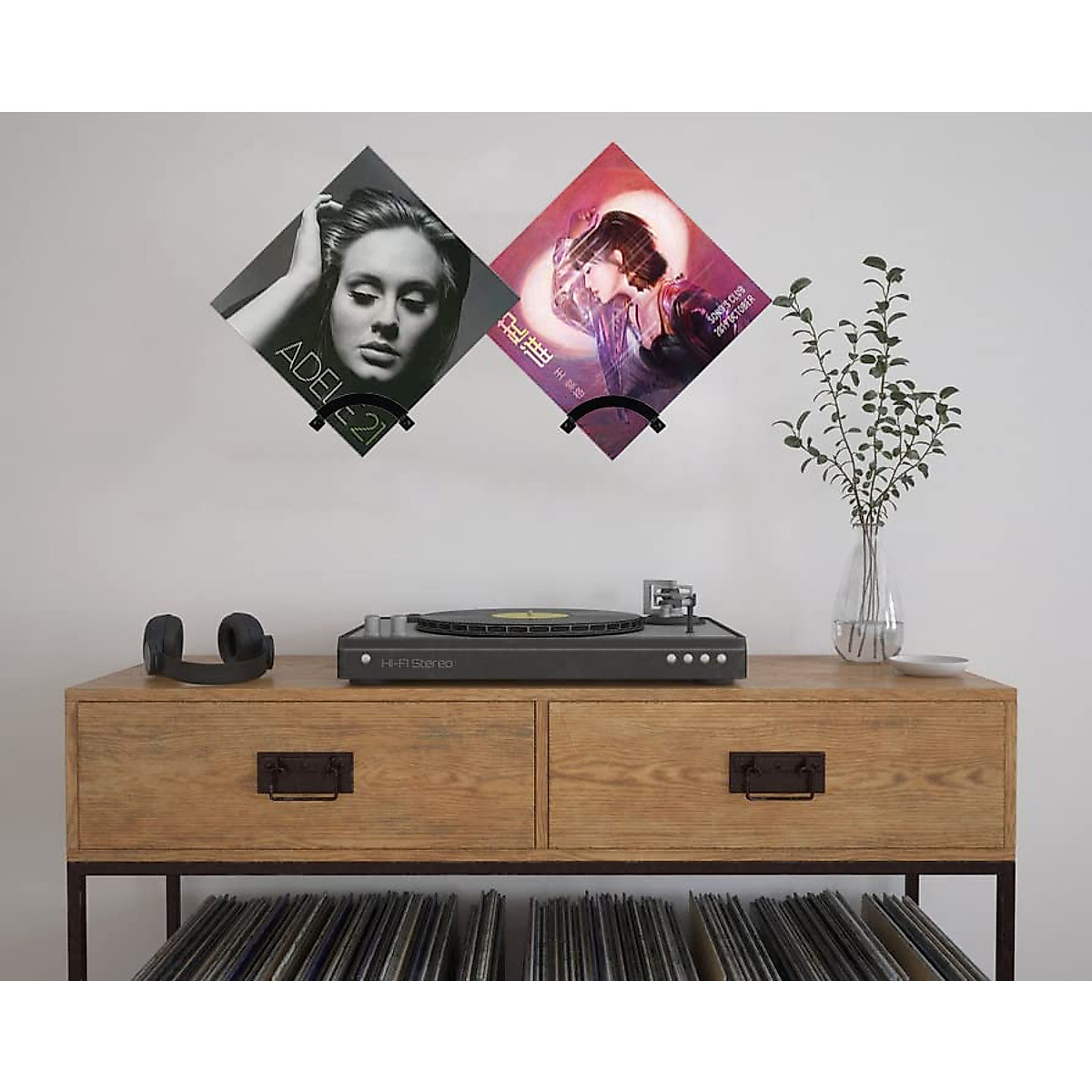 Vinyl Record Shelf Wall Mount 6 Pack,Vinyl Album Wall Mount Stand,Acrylic Album Record Holder Display Wall Shelf Storage,Various installation and display methods record wall Mount (Arc - Black)