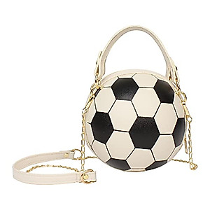 LABANCA Women Girls PU Leather Basketball Shaped Shoulder Bag Round Crossbody Bag Tote Purse, Soccer