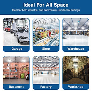 Eilpass Super Bright High Bay LED Shop Lights - 150W 5000K Daylight, 21000LM 120VAC with 5ft Cord & US Plug. Standard US Hook, IP65 Waterproof led high Bay UFO Lights