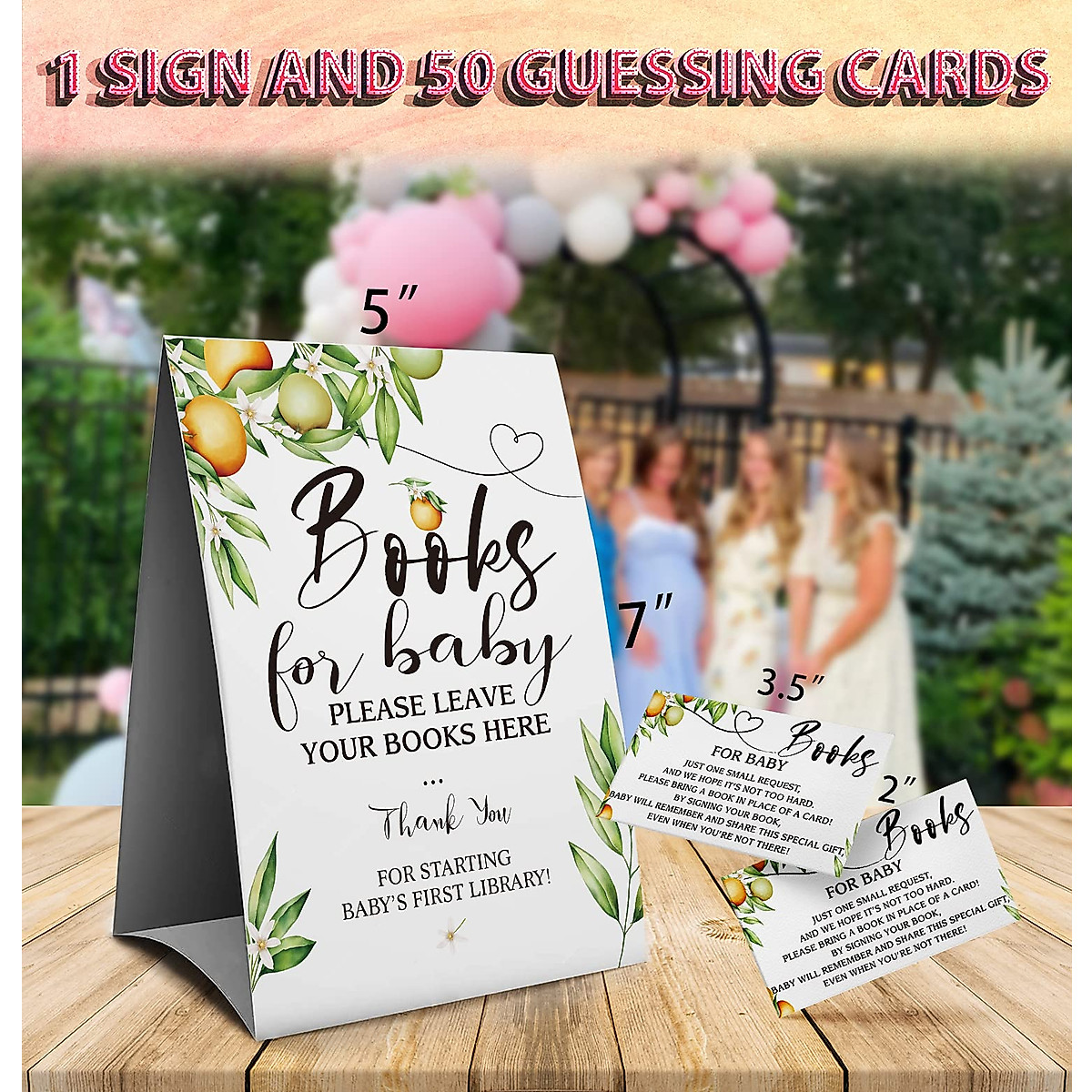 Orange Baby Book Request Sign, Bring a Book Invitation, Book Request Insert, Baby Shower Book Request, Please Bring a Book Instead of a Card-1 Sign and 50 Guessing Cards(2A)