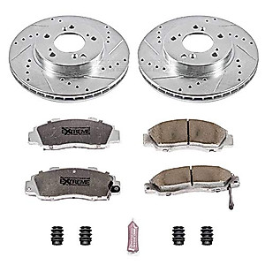 Power Stop K704-26 Front Z26 Carbon Fiber Brake Pads with Drilled & Slotted Brake Rotors Kit For Acura Integra, Acura Legend, Acura RL, Acura TL, CR-V, Odyssey, Prelude, Oasis [Model Specific]