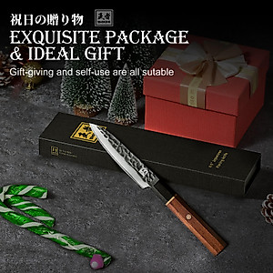 ENOKING Japanese Paring Knife 4.5 Inch, High Carbon Steel Hand Forged Japanese Knife, 5 Layers 9CR18MOV Kitchen Chef Knife, Fruit Knife with Octagonal Rosewood Handle (Gift Box)